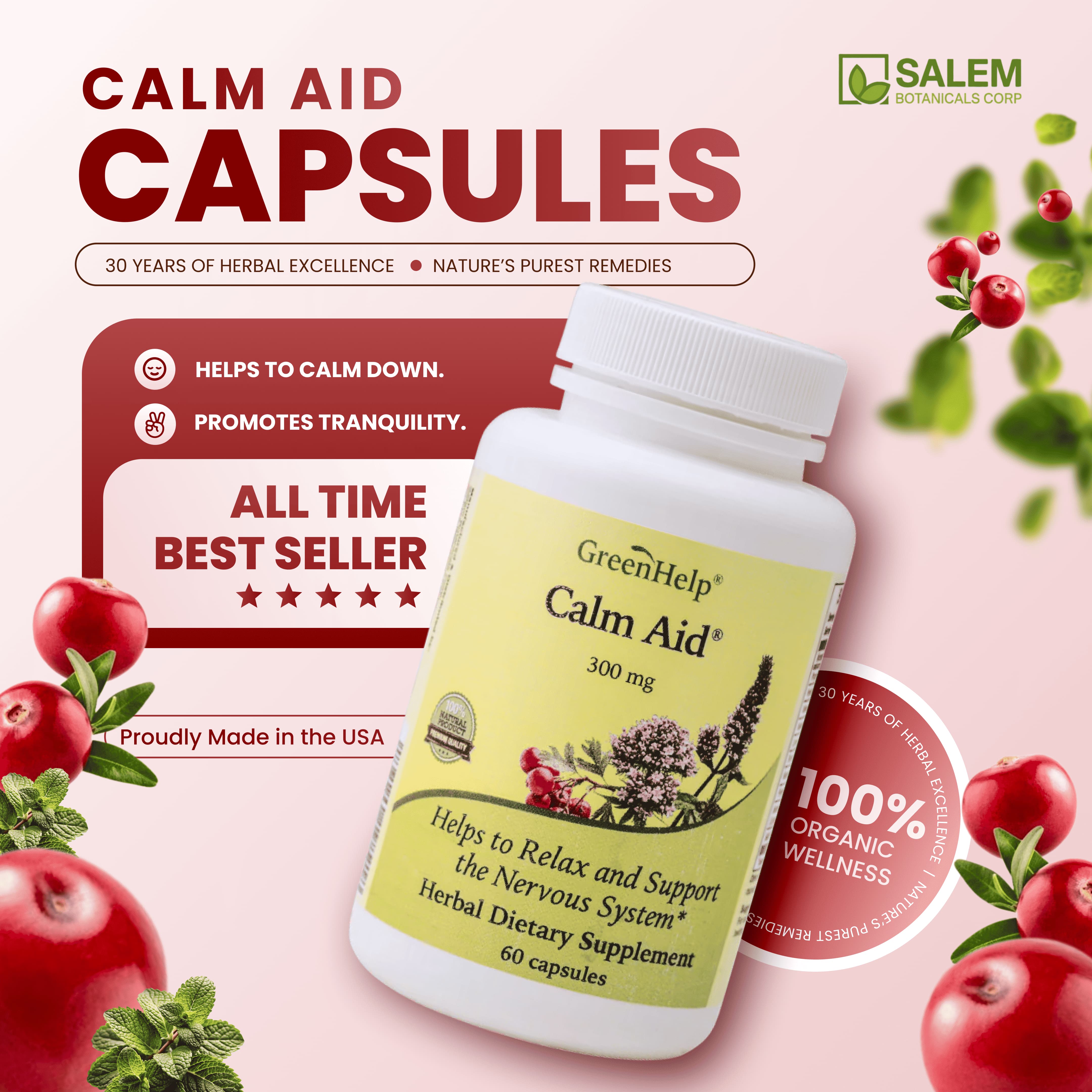Calm Aid Capsules - Single Pack of 60 Capsules - Natural Herbal Suppor ...