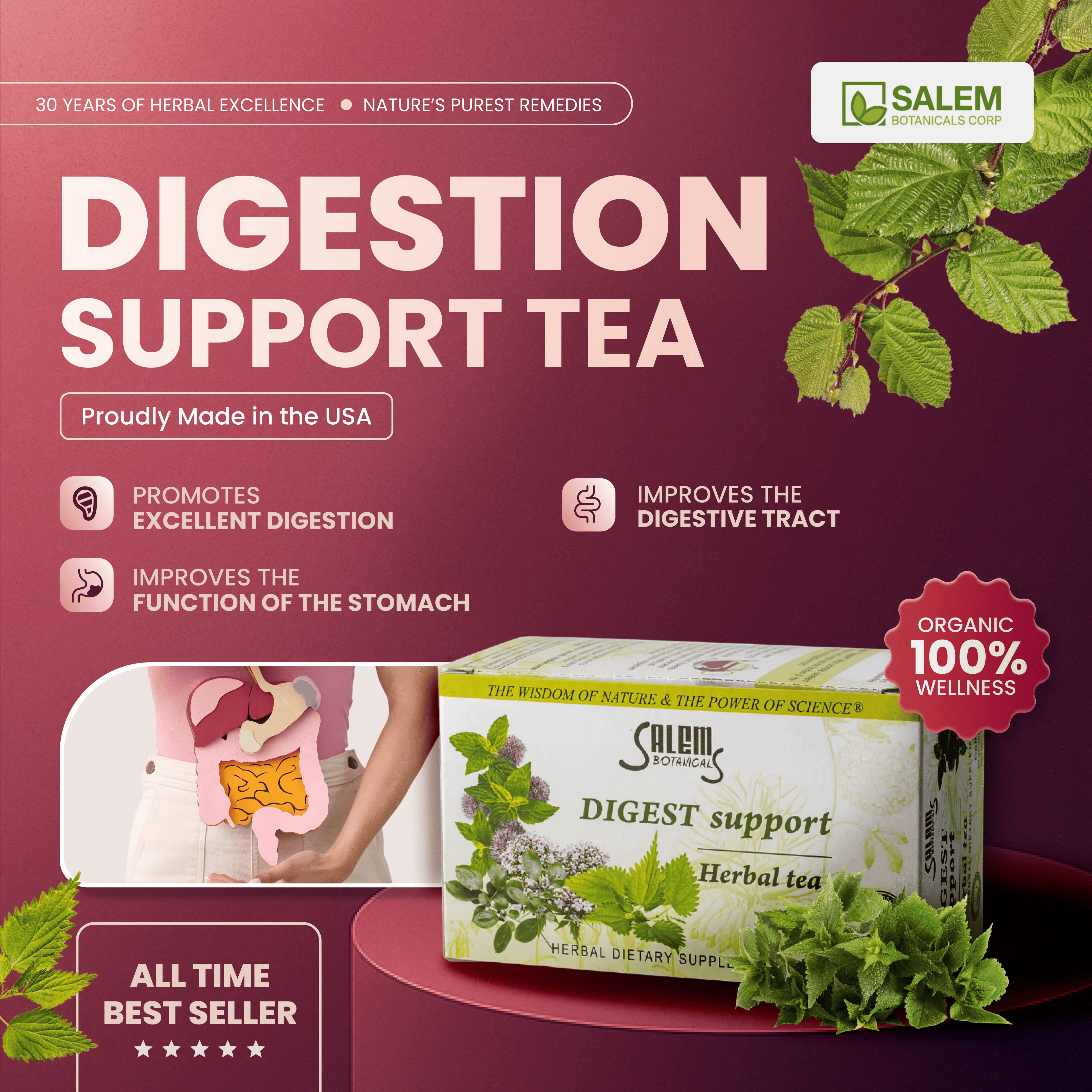 Digestion Support Tea - 20 Tea Bags - Herbal Tea for Healthy Digestion ...